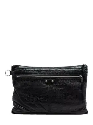Balenciaga 2015 Lambskin Motocross Classic Clip L Clutch Bag - Black