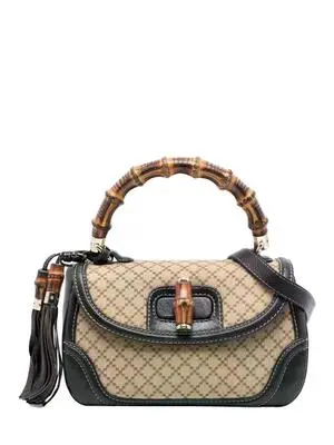 Gucci Medium Diamante Canvas Bamboo Satchel - Brown