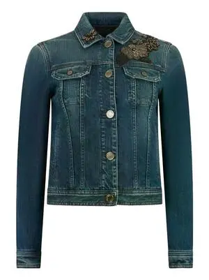 MOORER Beaded Flap-pocket Denim Jacket - Blue