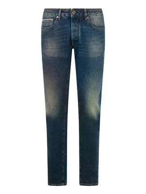 MOORER Contrast-stitching Skinny Jeans - Blue