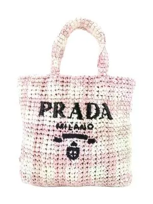 Prada Logo Raffia Small Tote Bag - Pink