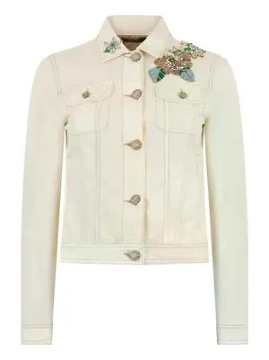 MOORER Flower-embellished Denim Jacket - Neutrals