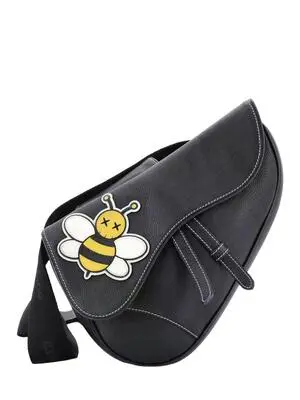 Dior Kaws Saddle Leather Applique Crossbody Bag - Black