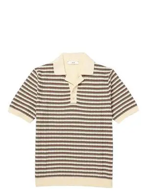 Mr P. Striped Texturedknit Cotton Polo Shirt - Ecru