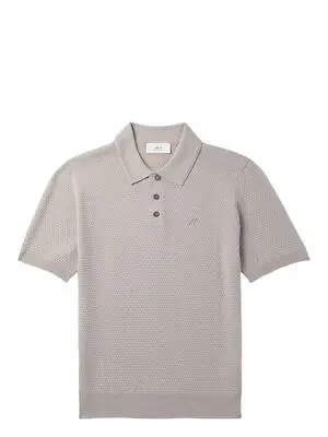Mr P. Logoembroidered Texturedknit Merino Wool Polo Shirt - Mushroom