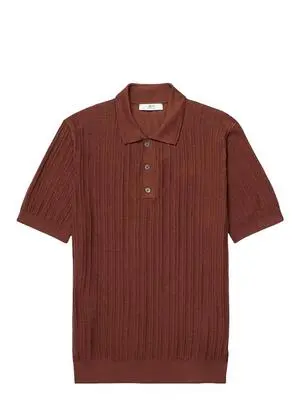 Mr P. Waffleknit Cotton Golf Polo Shirt - Brown