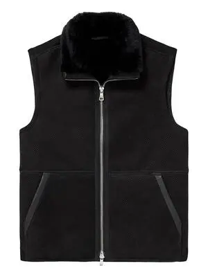 Mr P. Leather-trimmed Perforated Shearling Vest - Black