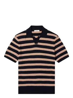 Mr P. Striped Merino Wool Polo Shirt - Black