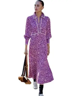ME+EM Fit & Flare Printed Maxi Dress - Purple Green