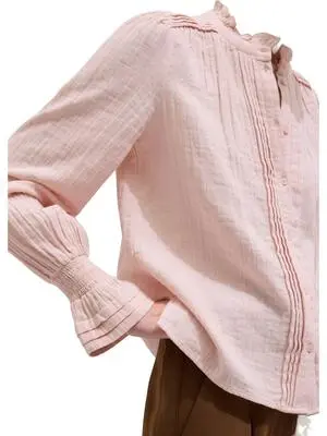ME+EM Pleated Cheesecloth Blouse - Blush Pink