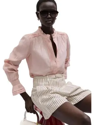 ME+EM Pleated Cheesecloth Blouse - Blush Pink