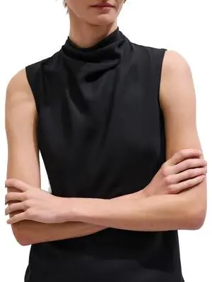 ME+EM Silk Cowl Neck Sleeveless Top - Black