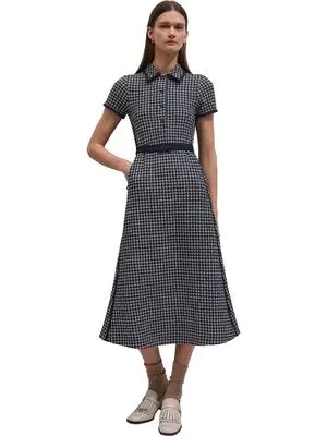 ME+EM Textured Midi Dress With Belt - Navy Multi