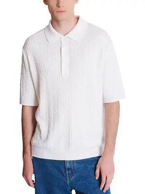 Balmain Merino Wool Blend Monogram Knit Polo - Natural
