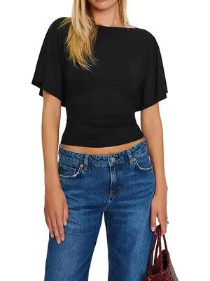 REFORMATION Avery Flutter Sleeve Top - Black