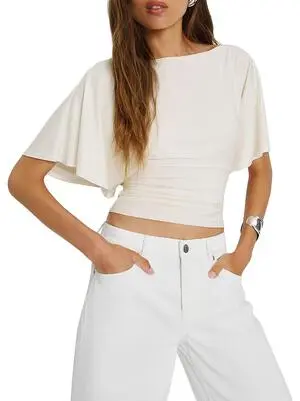 REFORMATION Avery Flutter Sleeve Top - Ivory