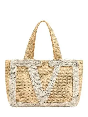 Valentino Garavani Vlogo Raffia Large Tote - Natural