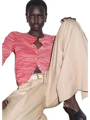 ME+EM Spacedye Slim Knit Cardigan - Red Multi