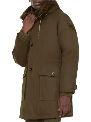 Burberry Shearling Trim Gabardine Parka - Juniper Green
