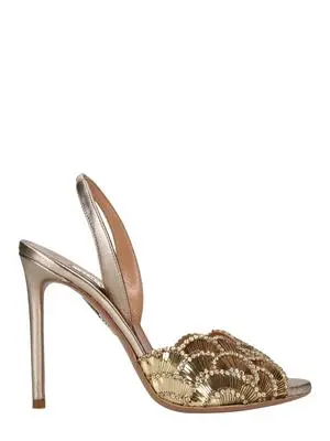 AQUAZZURA Ce Soir 75 Leather Mules - Gold