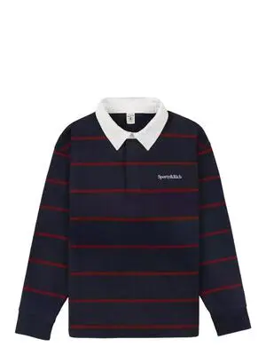 SPORTY & RICH Striped Long-sleeve Polo Shirt - Blue