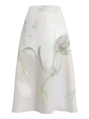 Alberta Ferretti Floral Print Midi Skirt - Neutrals
