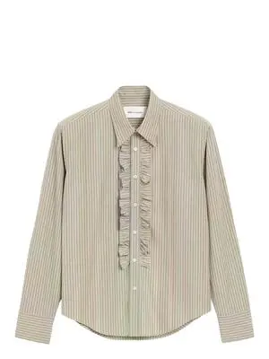 Ami Ruffled-detail Long-sleeve Striped Shirt - Neutrals