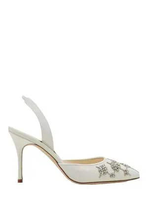 Manolo Blahnik Embellished Slingback Pumps - White