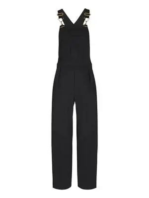 Balmain Wool Jumpsuit With Chain Straps - Black