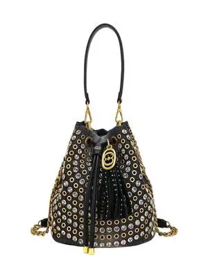 LA CARRIE Studded Drawstring Bucket Bag - Black