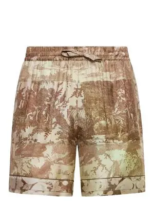 PIERRE-LOUIS MASCIA Aloe Print Silk Shorts - Neutrals