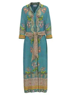 PIERRE-LOUIS MASCIA Floral-print Maxi Shirt Dress - Blue
