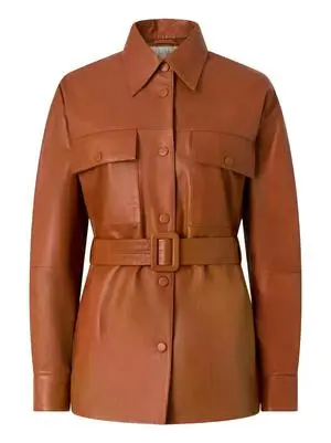 Pinko Belted Leather Jacket - Brown