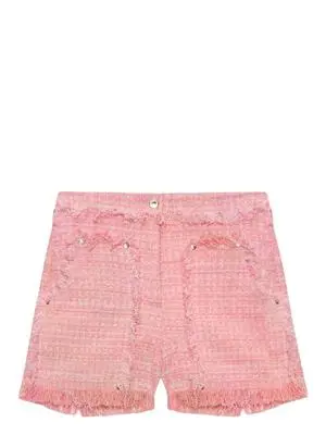 MSGM Fringed-hem Tweed Shorts - Pink