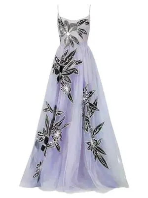 GEORGES HOBEIKA Floral-appliqué Maxi Dress - Purple