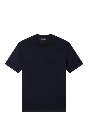 Emporio Armani Intarsia Jersey T-shirt In Pure Cotton With Logo Essential Black
