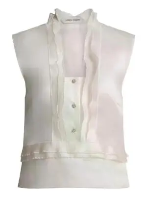 Alberta Ferretti Ruffled Buttoned Blouse - White