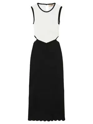 TWINSET Scalloped-edge Two-tone Midi Dress - Black