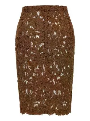 Saint Laurent Pencil Lace Skirt - Brown