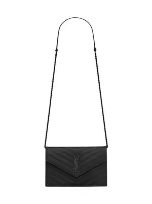 Saint Laurent Cassandre Chevron-quilted Chain Clutch - Black