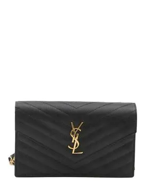 Saint Laurent Cassandre Chevron Quilted Chain Clutch - Black