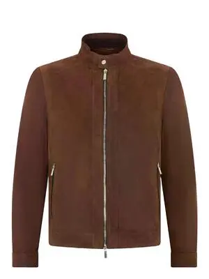 MOORER Zipped Suede Jacket - Brown