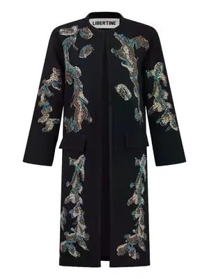 Libertine Trail Of Leaves Embellished Coat - Black