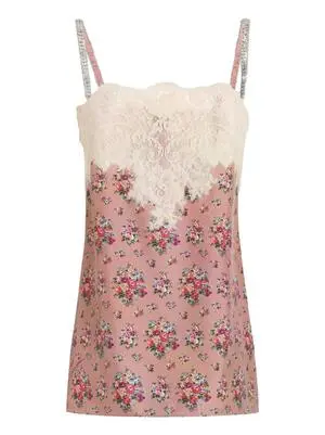 Dolce & Gabbana Floral-print Lace-detail Top - Pink