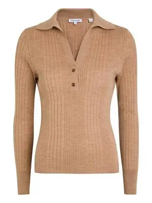 Veronica Beard Rouni Ribbed Merino-wool Top - Khaki