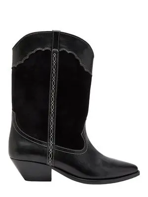 Isabel Marant Duerto Western Panelled Leather Mid-calf Boots - Black