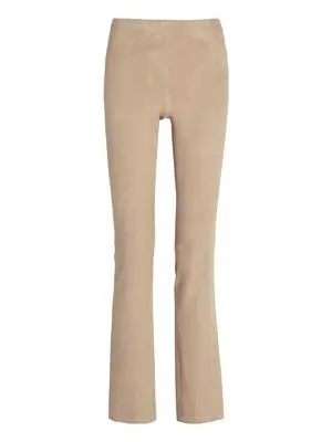 Stouls Long Flared-leg Suede Trousers - Beige