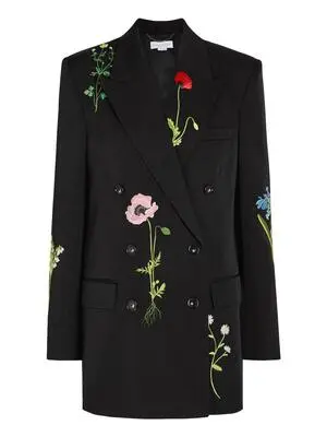 Stella McCartney Boyfriend Floral-embroidered Wool Blazer - Black