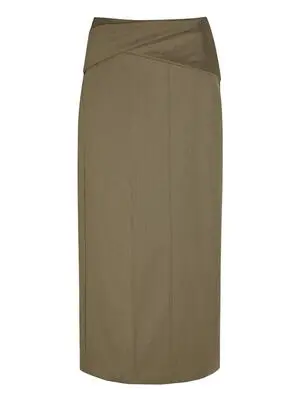 Victoria Beckham Wool-blend Midi Skirt With Wrap Detail - Sage
