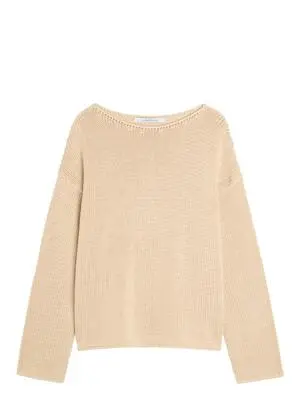 Another Tomorrow Draped Ribbed Cotton-knit Jumper - Beige